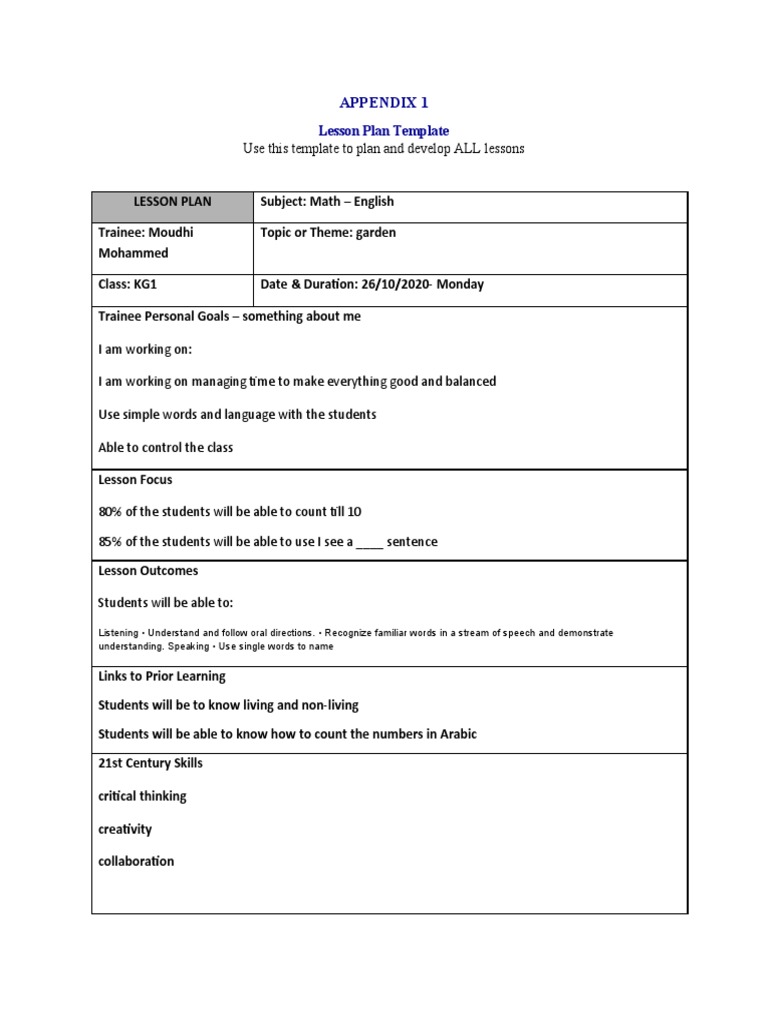 Appendix 1: Lesson Plan Template | PDF | Lesson Plan | Neuropsychological Assessment