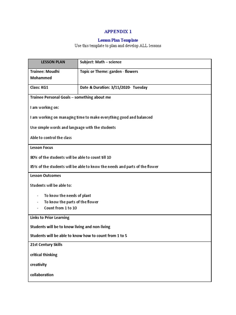 Appendix 1: Lesson Plan Template | PDF | Lesson Plan | Educational ...