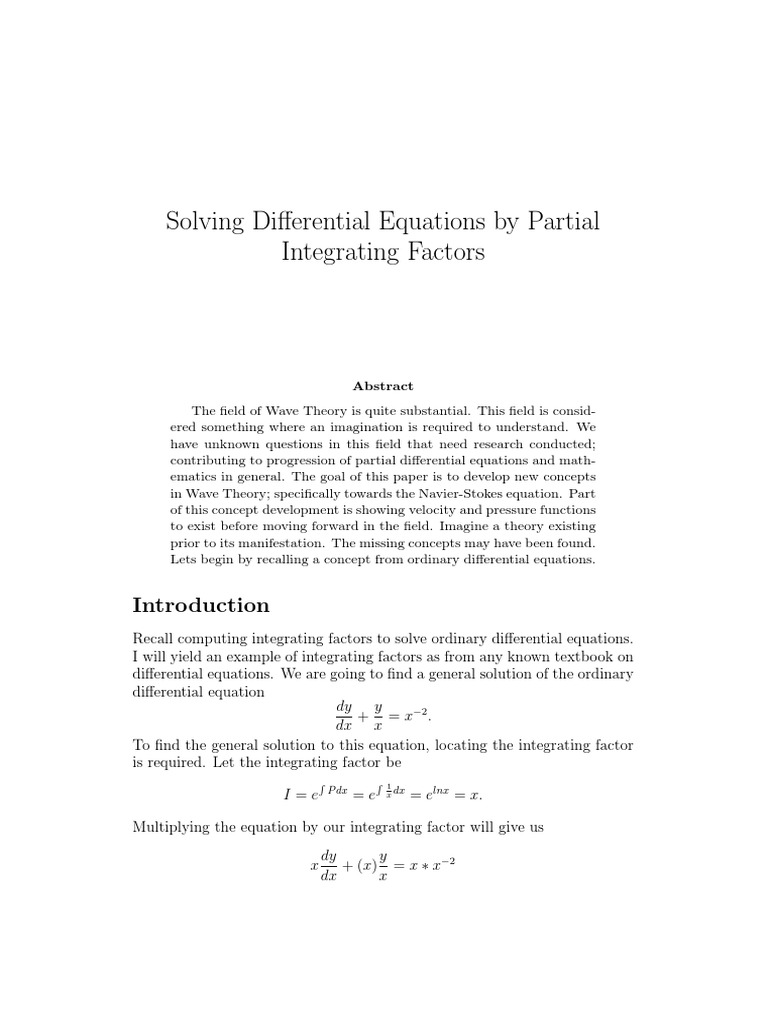 Solving PDEsby Partial Integrating Factors | PDF | Partial Differential ...