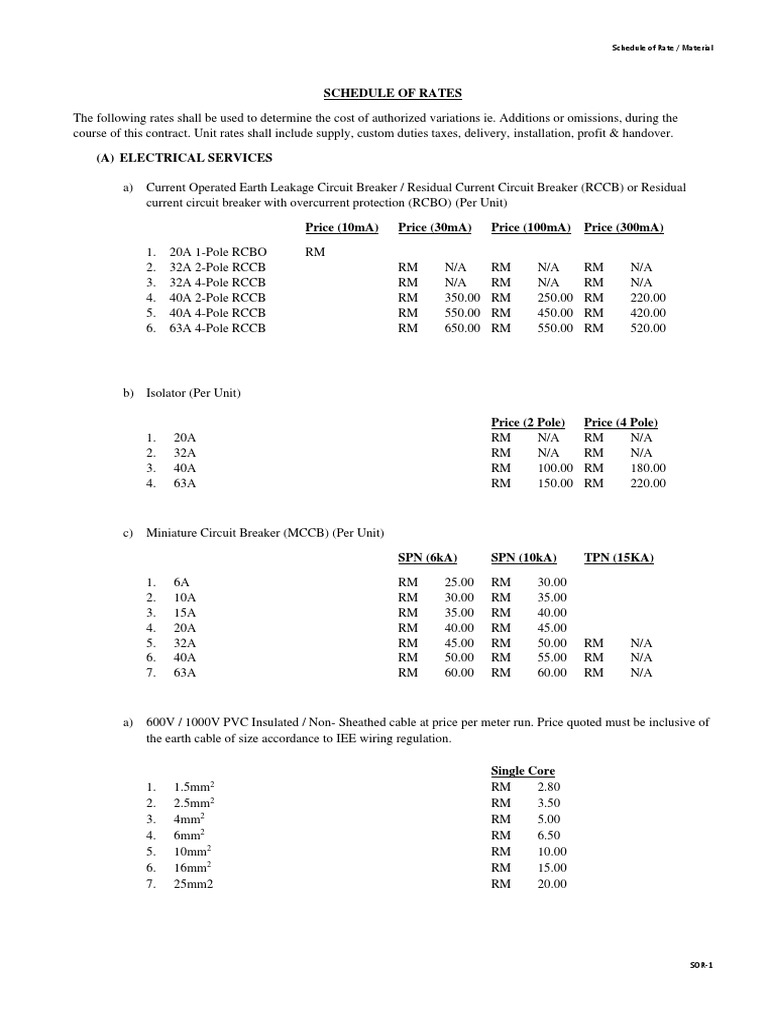 14.SCHEDULE OF RATES - Rationalized | Download Free PDF | Electrical ...