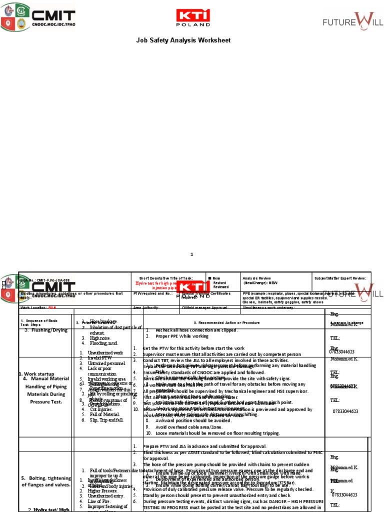 Job Safety Analysis Worksheet | PDF | Personal Protective Equipment ...
