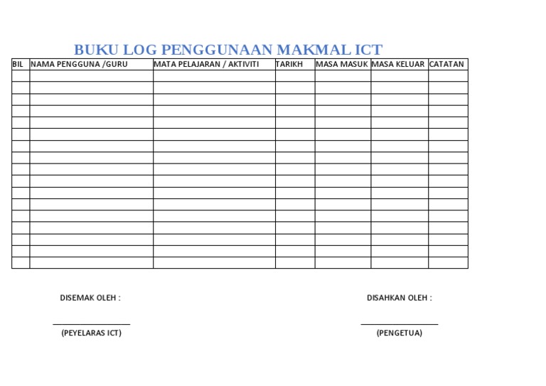 Borang Log Penggunaaan Makmal Ict | PDF