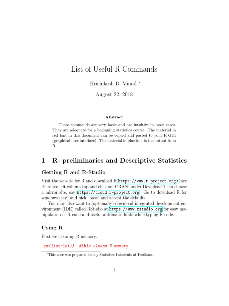 ECON 1100 R04 - R.Commands PDF | PDF | Quantile | Variance