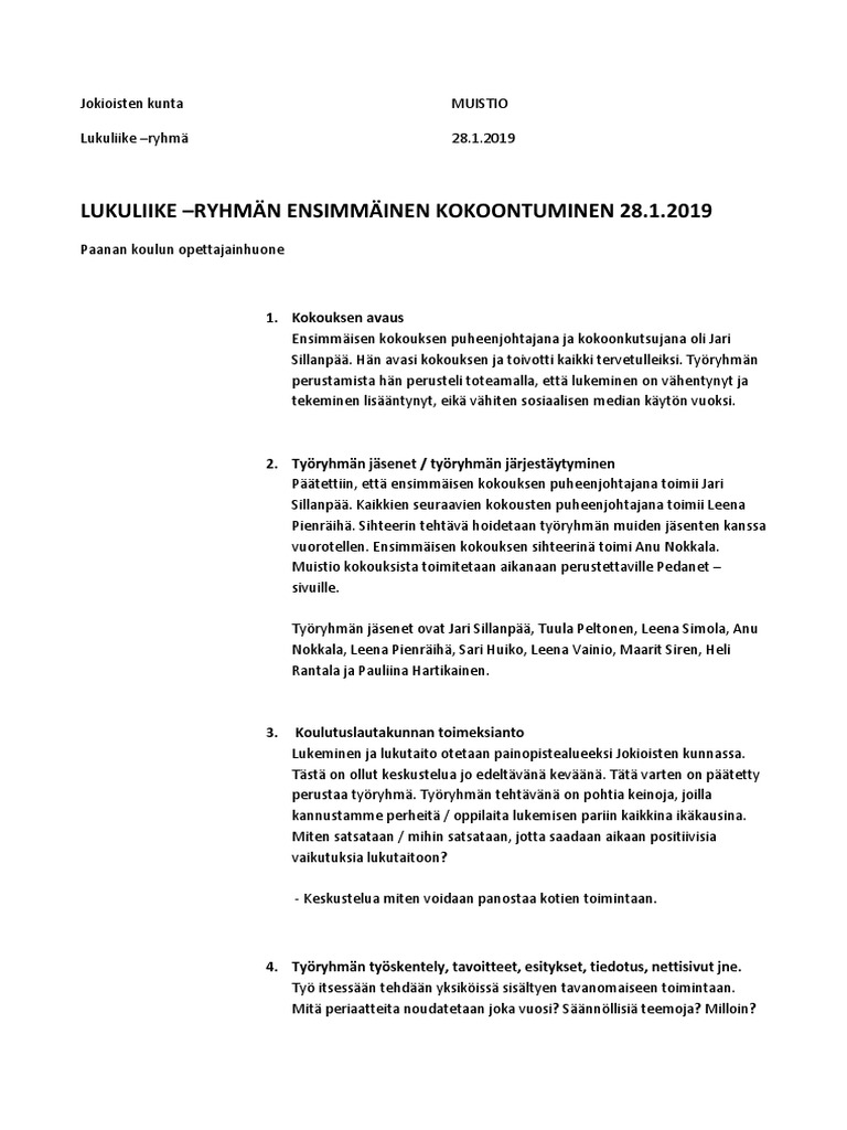 Muistio Kokous 1 2019 | PDF