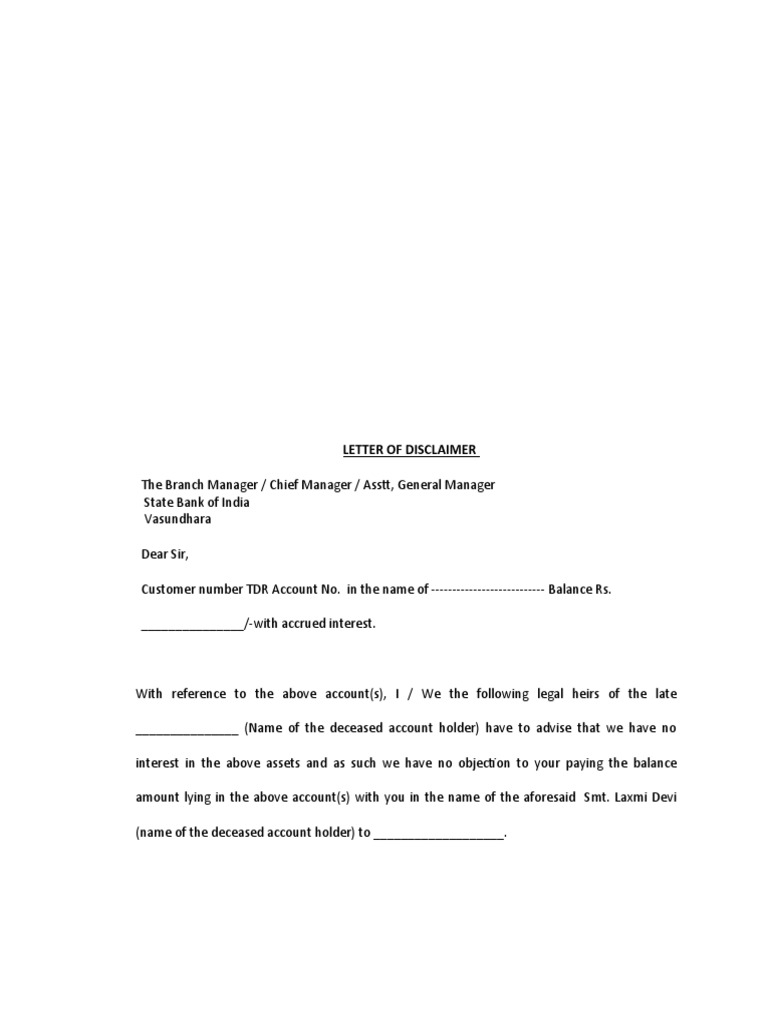 Letter of Disclaimer | PDF