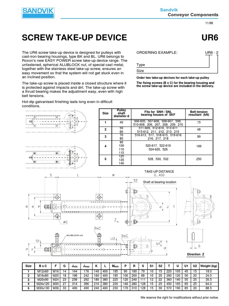 Screw Take-Up Device UR6: Conveyor Components | PDF | Screw ...