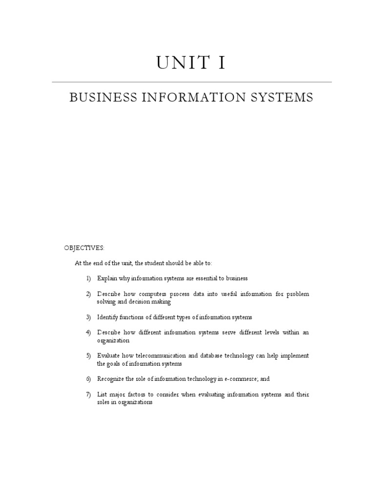 Unit I: Business Information Systems | PDF | Information System | System