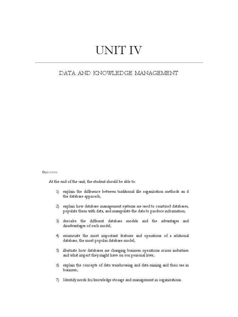Unit Iv: Data AND Knowledge Management | PDF | Databases | Relational Database