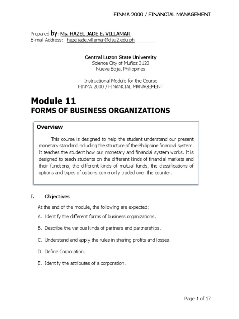 Module 11 - Forms of Business Organizations PDF | PDF | Partnership ...