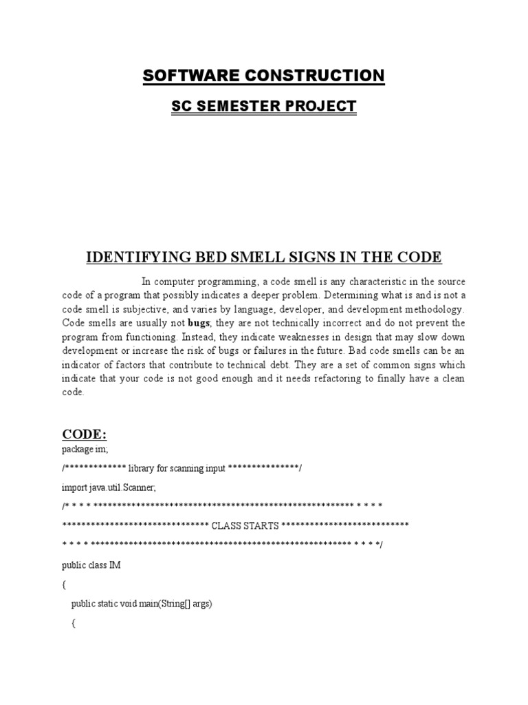 Software Construction: Identifying Bed Smell Signs in The Code | PDF ...