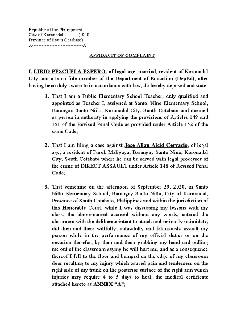 Direct Assault Affidavit | PDF | Assault | Virtue