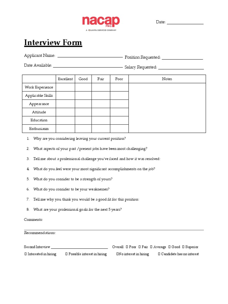 Job Candidate Interview Form