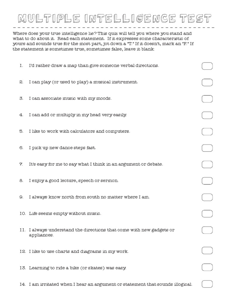 Multiple Intelligence Test | PDF | Mental Image | Thought