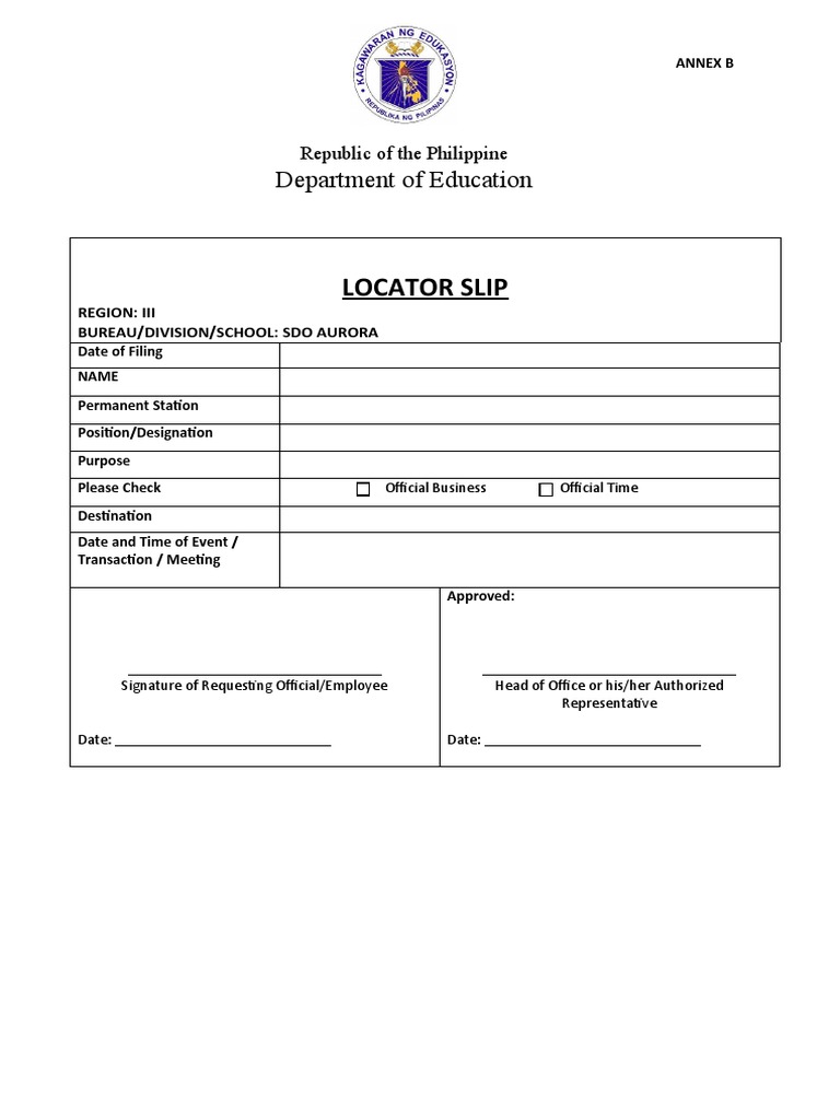 Locator Slip: Department of Education | PDF