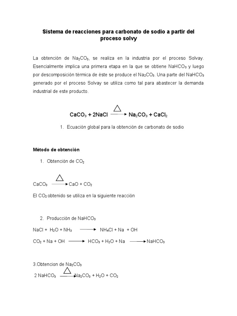 Sistema de Reacciones para Carbonato de Sodio A Partir Del Proceso Solvy | PDF