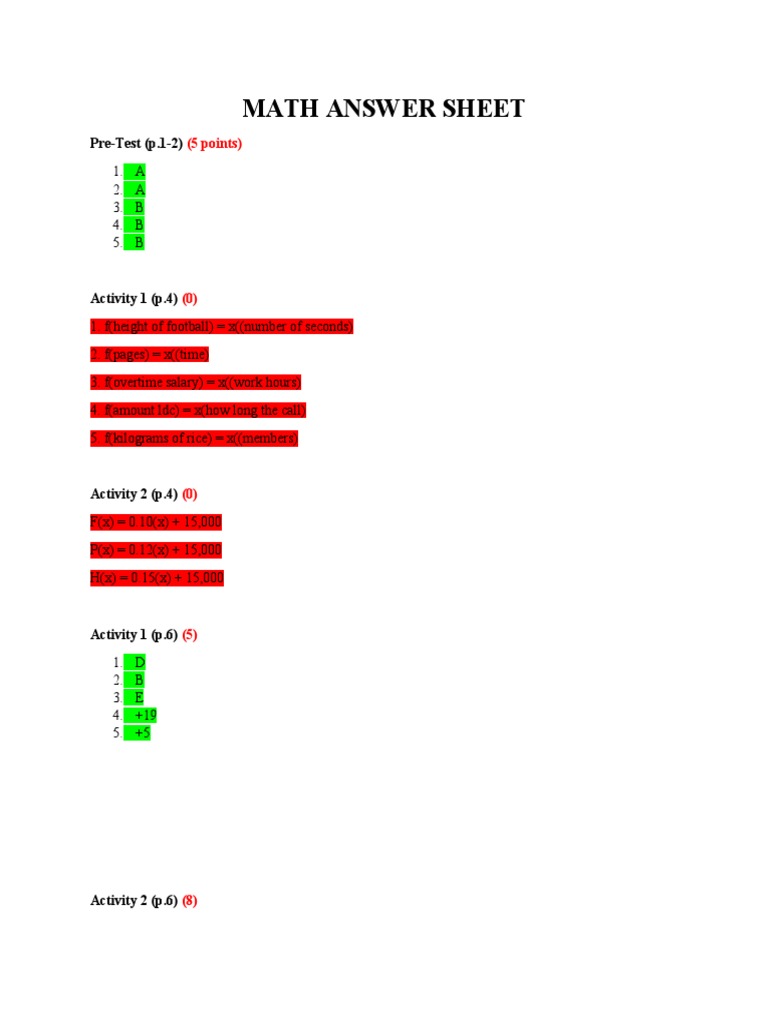 Math Answer Sheet - Module 1 | PDF