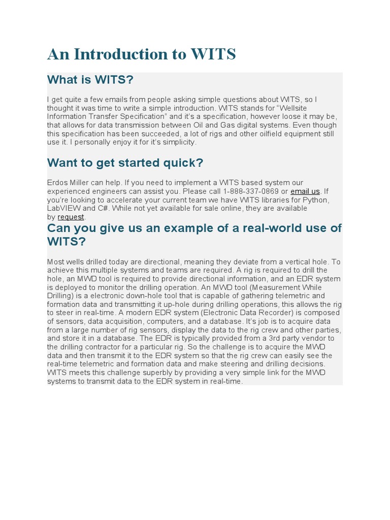 An Introduction To WITS | Download Free PDF | Transmission Control ...