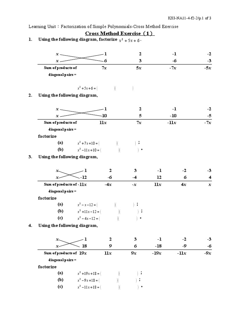 Cross Method Polynomial Factorization | PDF | Algebra | Teaching ...