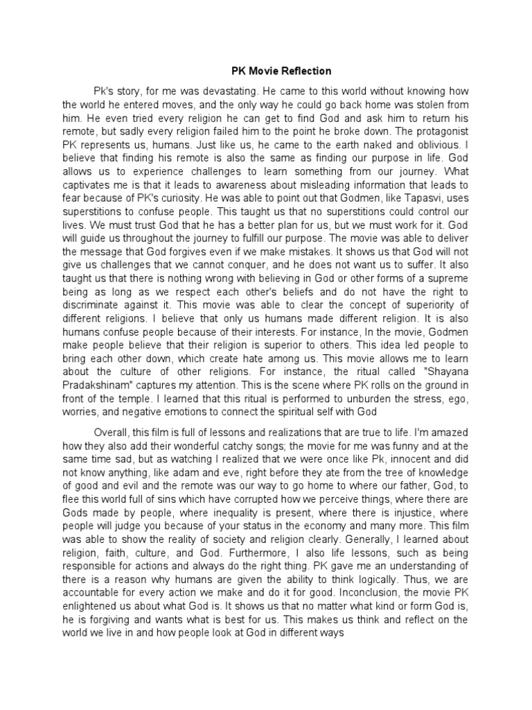 PK Movie Reflection | PDF | Good And Evil | God