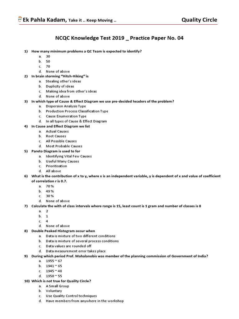 National Counsil of Quality Control 2019 Knowledge Test - 7 QC Tools ...