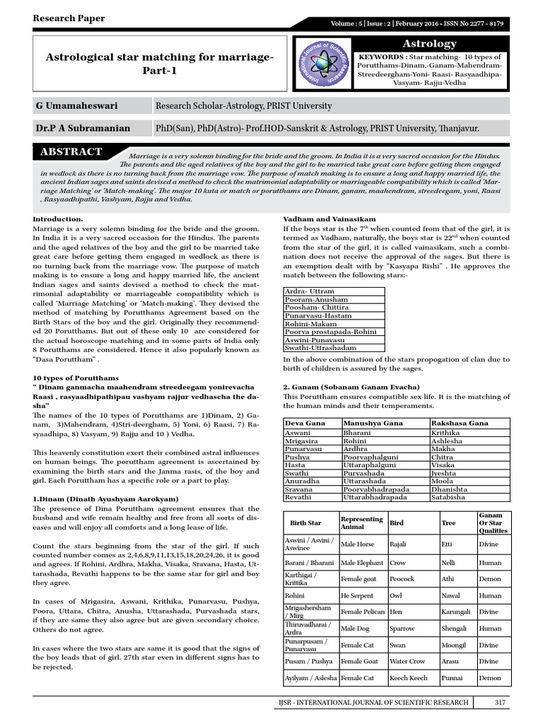 Astrological Star Matching For Marriage Part 1 | PDF | Technical ...