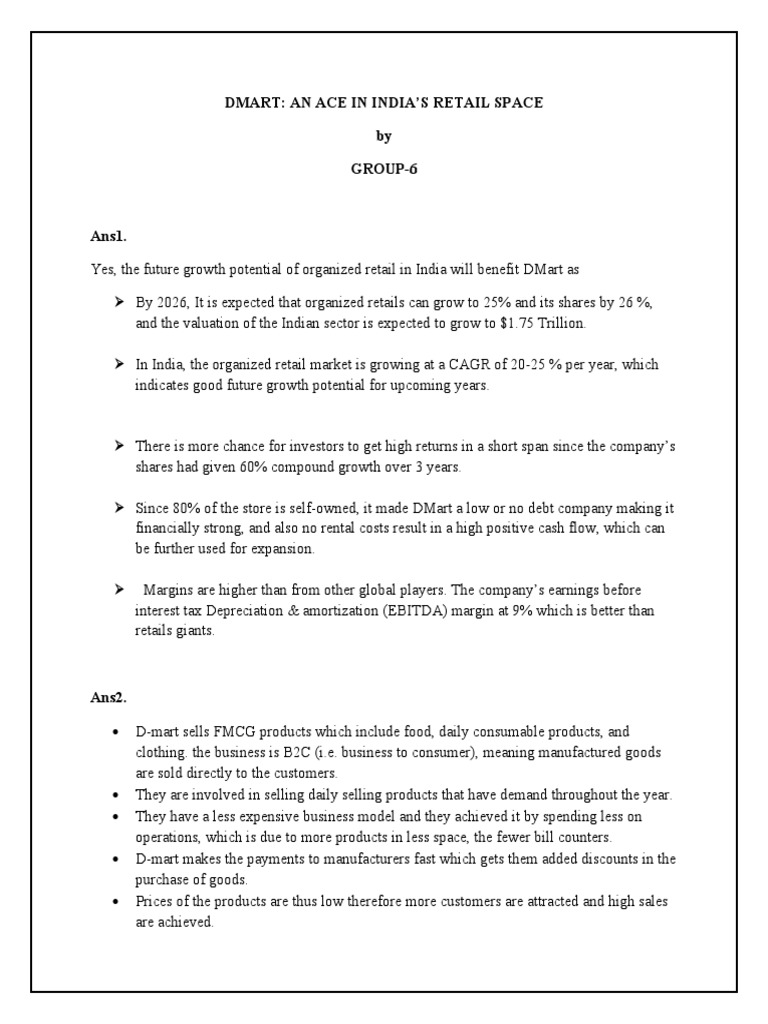 DMart Case Study - Group 06 | PDF | Retail | Business Economics