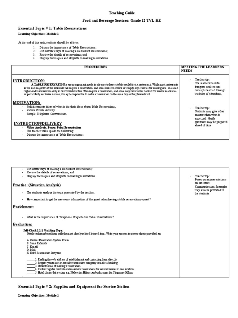 Teaching Guide Modules 1-6 | Download Free PDF | Tableware | Kitchen