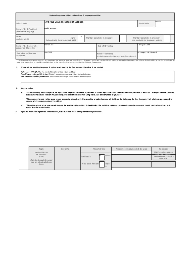 Group 2 Arabic B HL Course Outline | PDF | Reading Comprehension ...