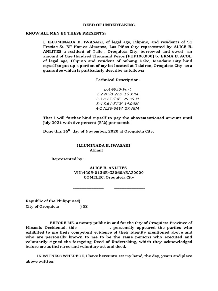 Deed of Undertaking (Iwasaki) | PDF