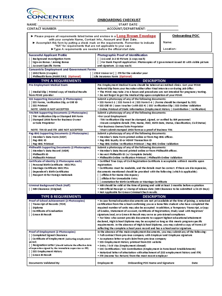 PRE EMP KIT - Concentrix | PDF | Birth Certificate | Withholding Tax