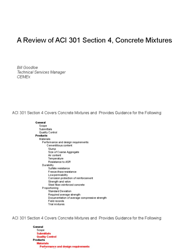 ACI 301 Section 4 Concrete Mixtures Guidance | PDF | Concrete | Cement