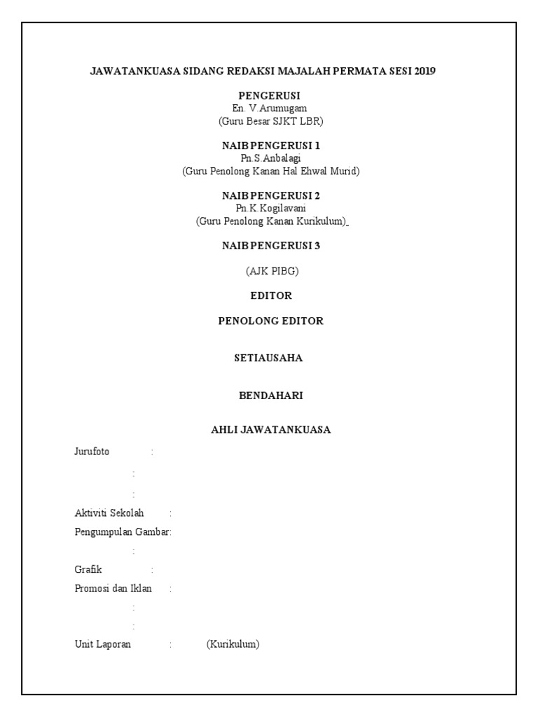Jawatankuasa Sidang Redaksi Majalah Permata Sesi 2 | PDF