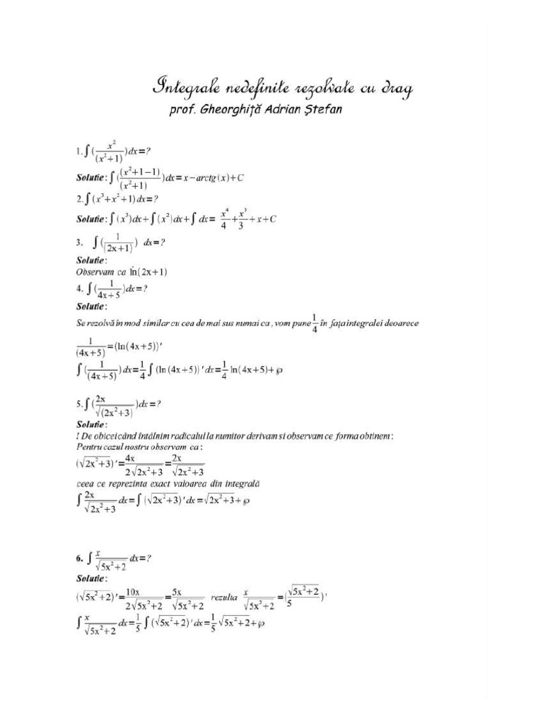 Integrale Exercitii Rezolvate PDF | PDF