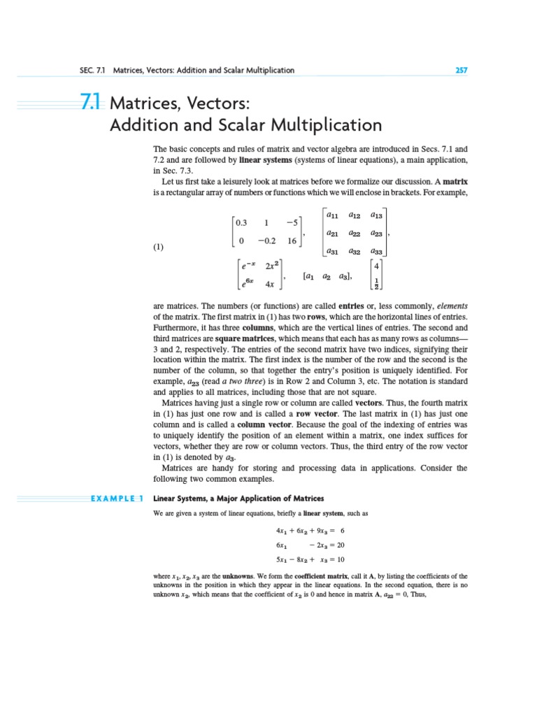 Matrices, Vectors: Addition and Scalar Multiplication | PDF | System Of ...