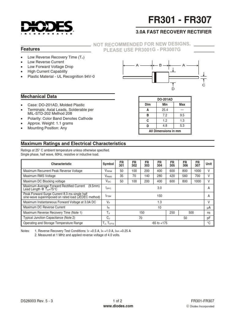 Fast Recovery Rectifiers FR301-FR307 | PDF