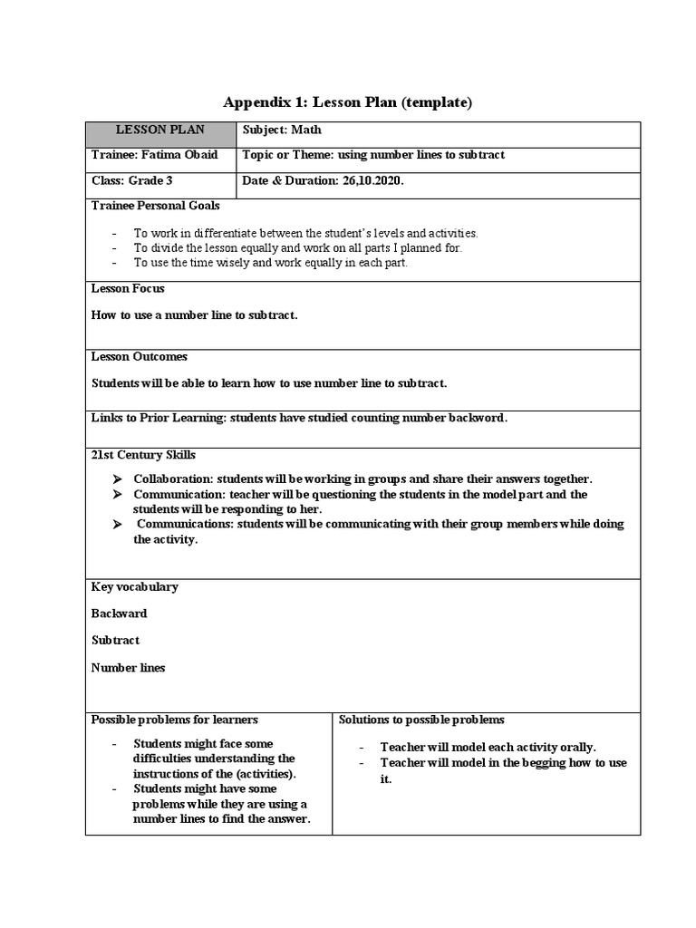 Number Lines Lesson Plan 13 | PDF | Lesson Plan | Behavior Modification