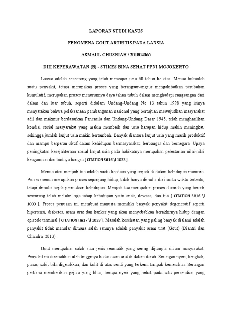 Fenomena Gout Arthritis Pada Lansia Dengan Masalah Nyeri Akut | PDF