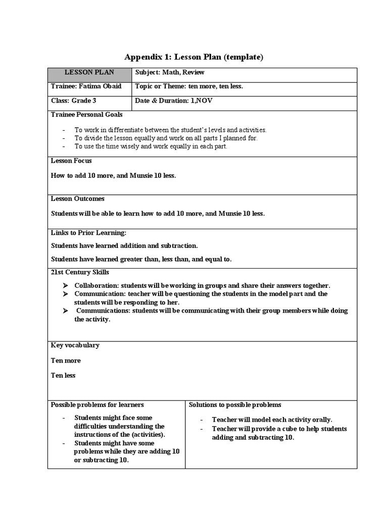 Ten More Ten Less Lesson Plan.14 | Download Free PDF | Lesson Plan ...
