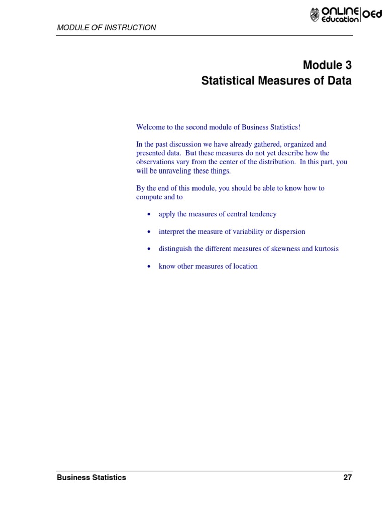3-Statistical Measures of Data PDF | PDF | Skewness | Mode (Statistics)