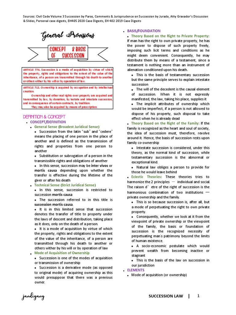 Succession JY Notes Pre-Mid (Mod 1-4) | PDF | Surety | Will And Testament