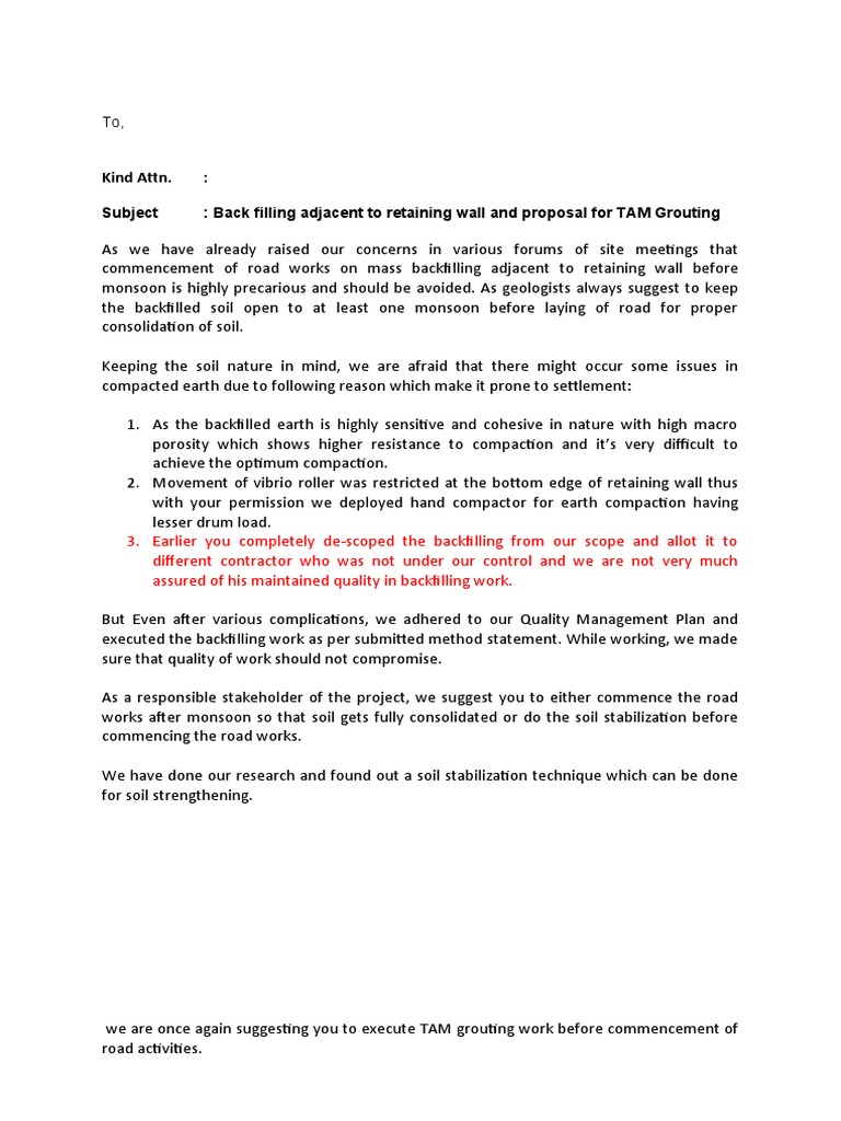 TAM Grouting Proposal for Backfilling | PDF