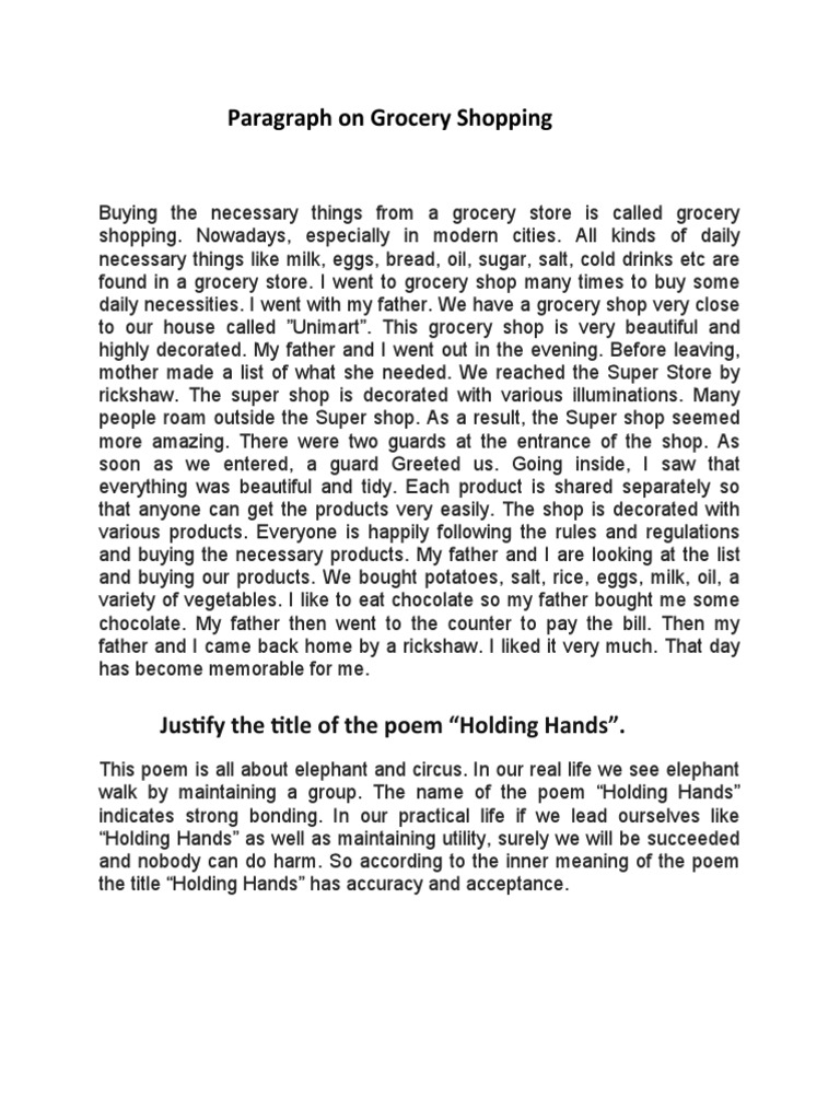Paragraph On Grocery Shopping: Justify The Title of The Poem "Holding ...
