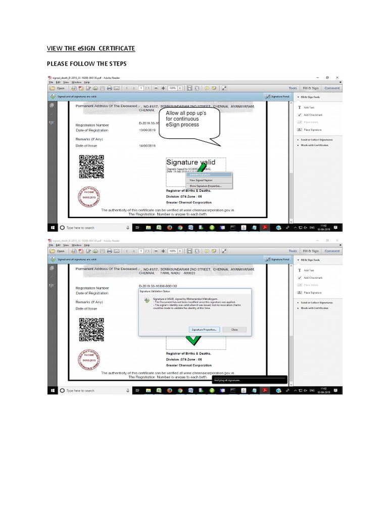 View The Esign Certificate: Allow All Pop Up'S For Continuous Esign Process | PDF