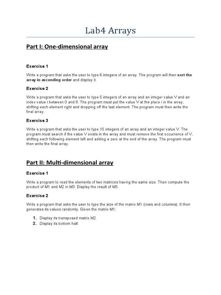 Lab4 Arrays Part I One Dimensional Array Pdf Computers Technology And Engineering 7901
