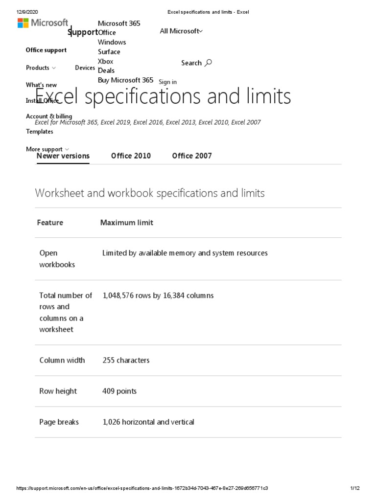 Excel Specifications and Limits - Excel | PDF | Microsoft Excel | Worksheet