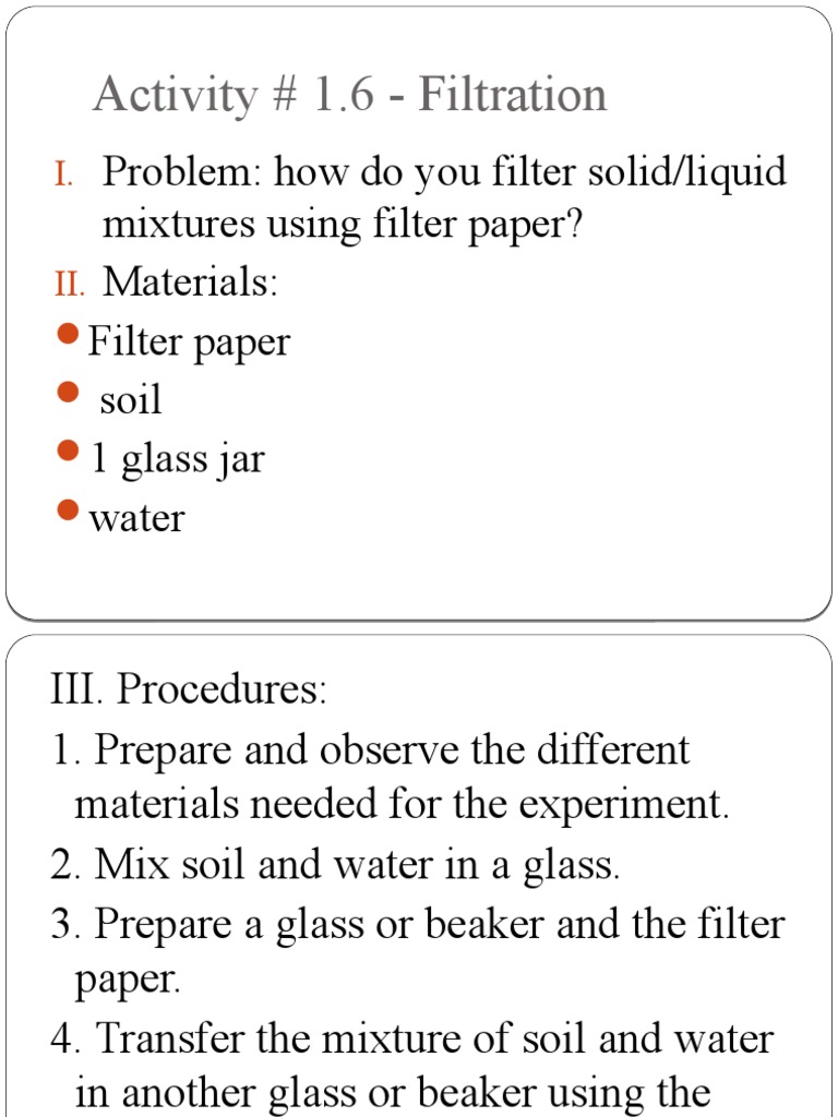 Activity 1.6 Filtration | PDF | Wellness