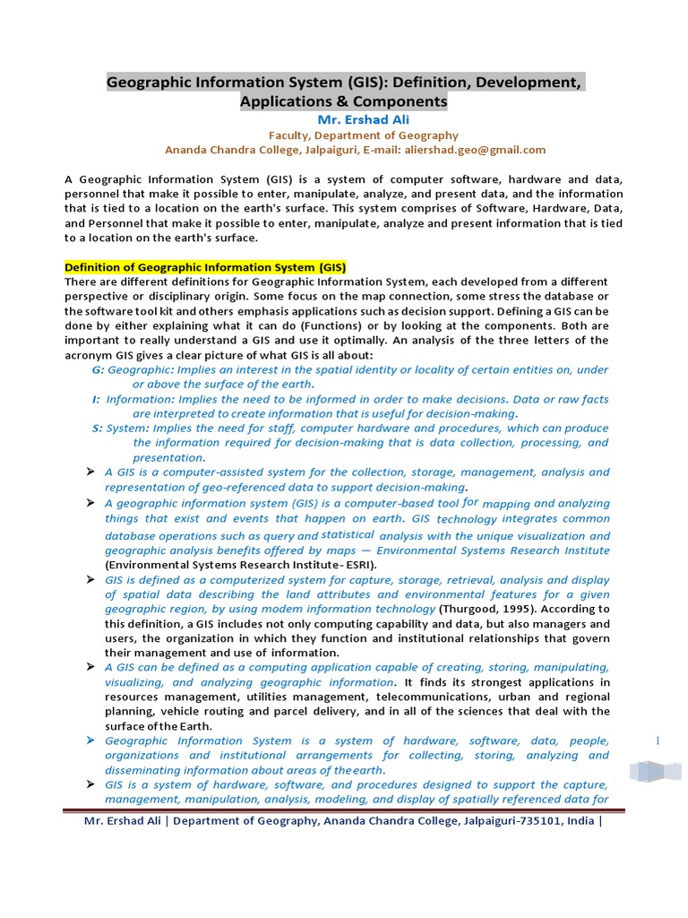 Geographic Information System (GIS) : Definition, Development, Applications & Components | PDF ...