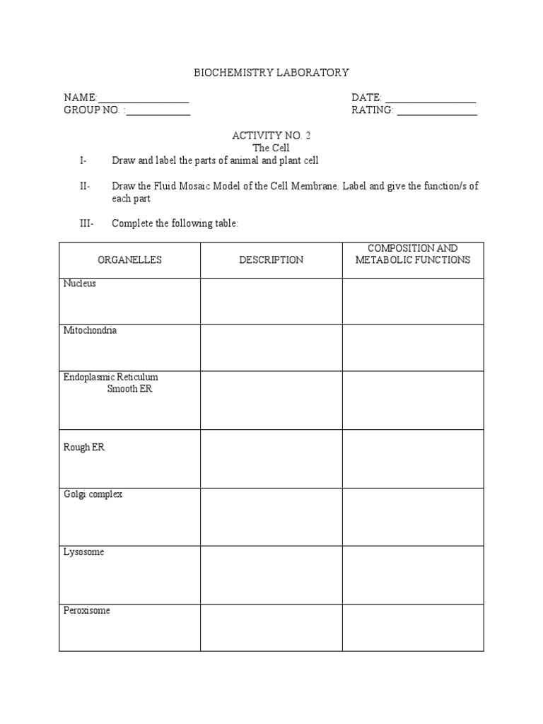 Biochemistry Lab: Cell Structure Activities | PDF
