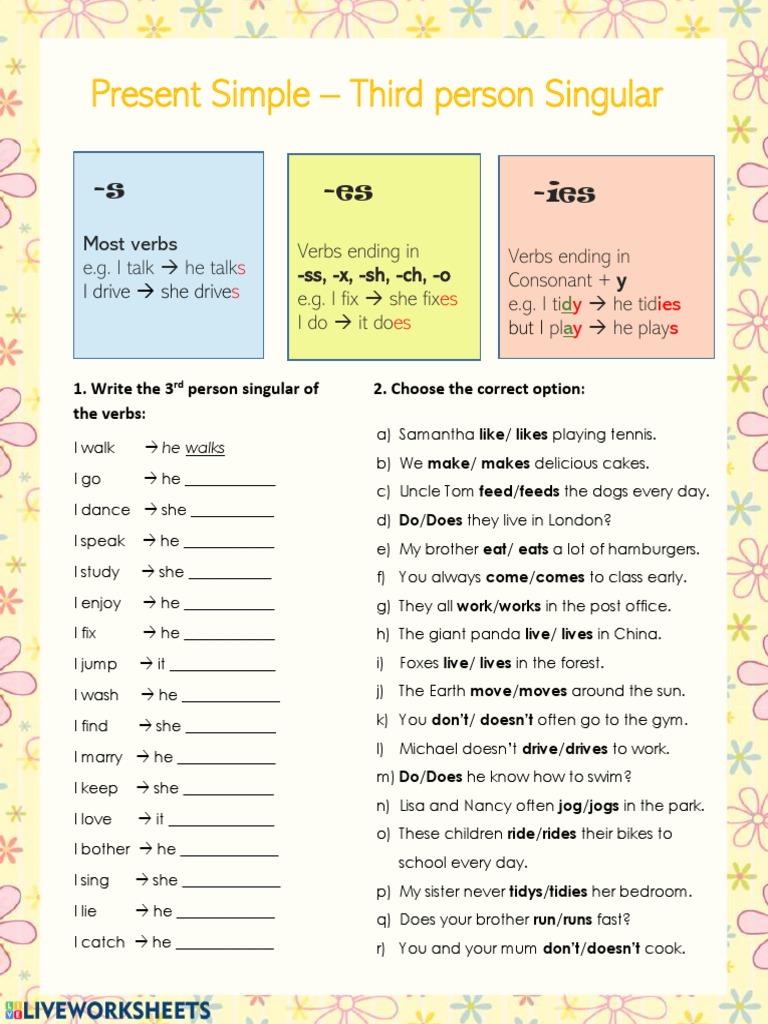 Verb Conjugation: Third Person Singular and Present Simple Tense | PDF ...