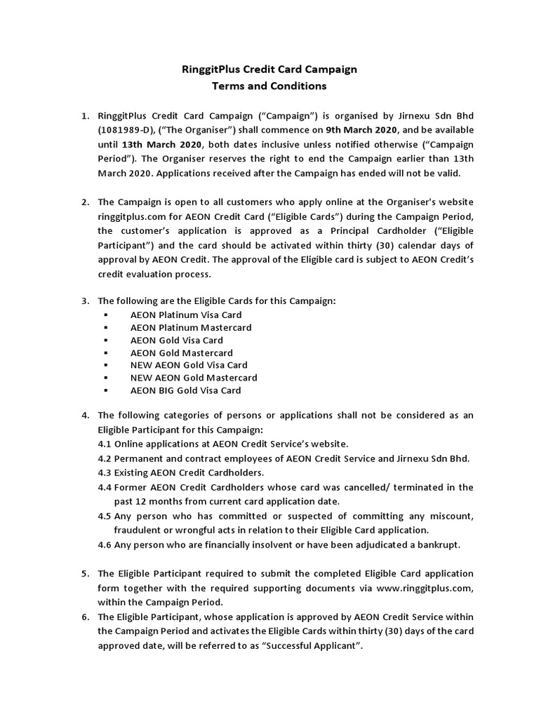 Ringgitplus Credit Card Campaign Terms and Conditions | PDF | Credit ...
